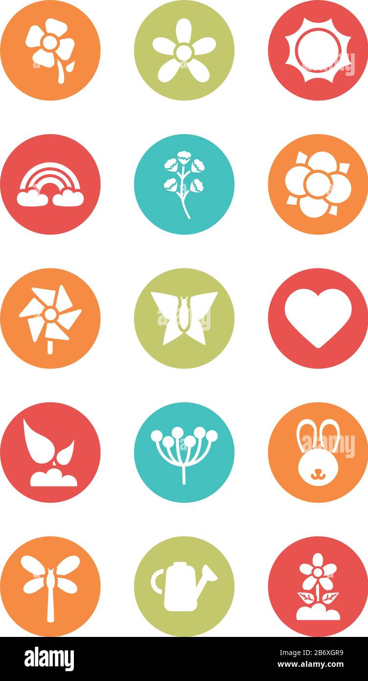 set of spring icons , block and flat style icon vector illustration ...