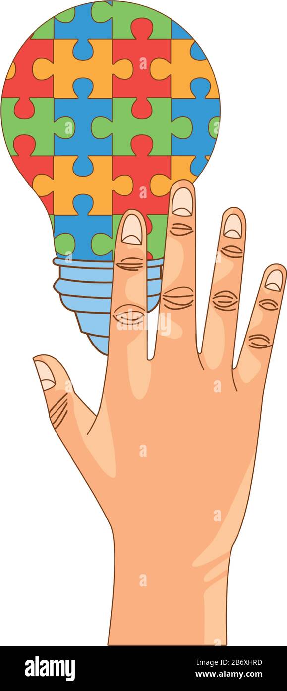 Puzzle bulb business hand Cut Out Stock Images & Pictures - Alamy