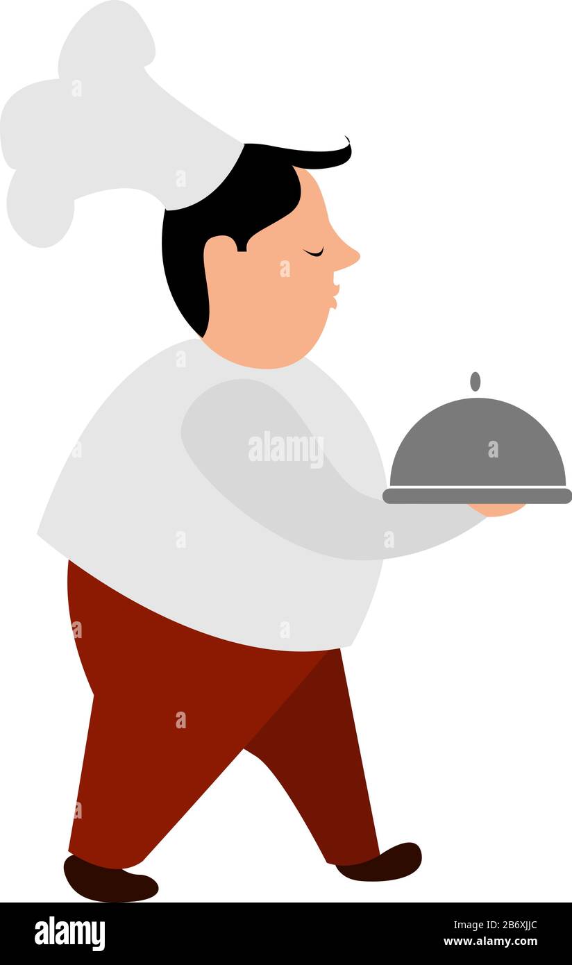 Fat cook, illustration, vector on white background Stock Vector Image ...