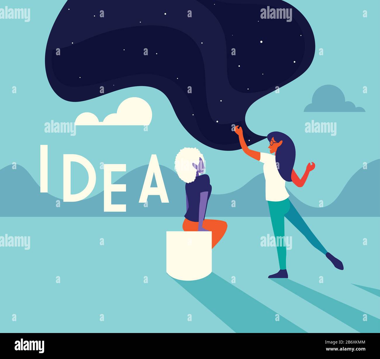 businesswomen with idea label, people and ideas vector illustration ...