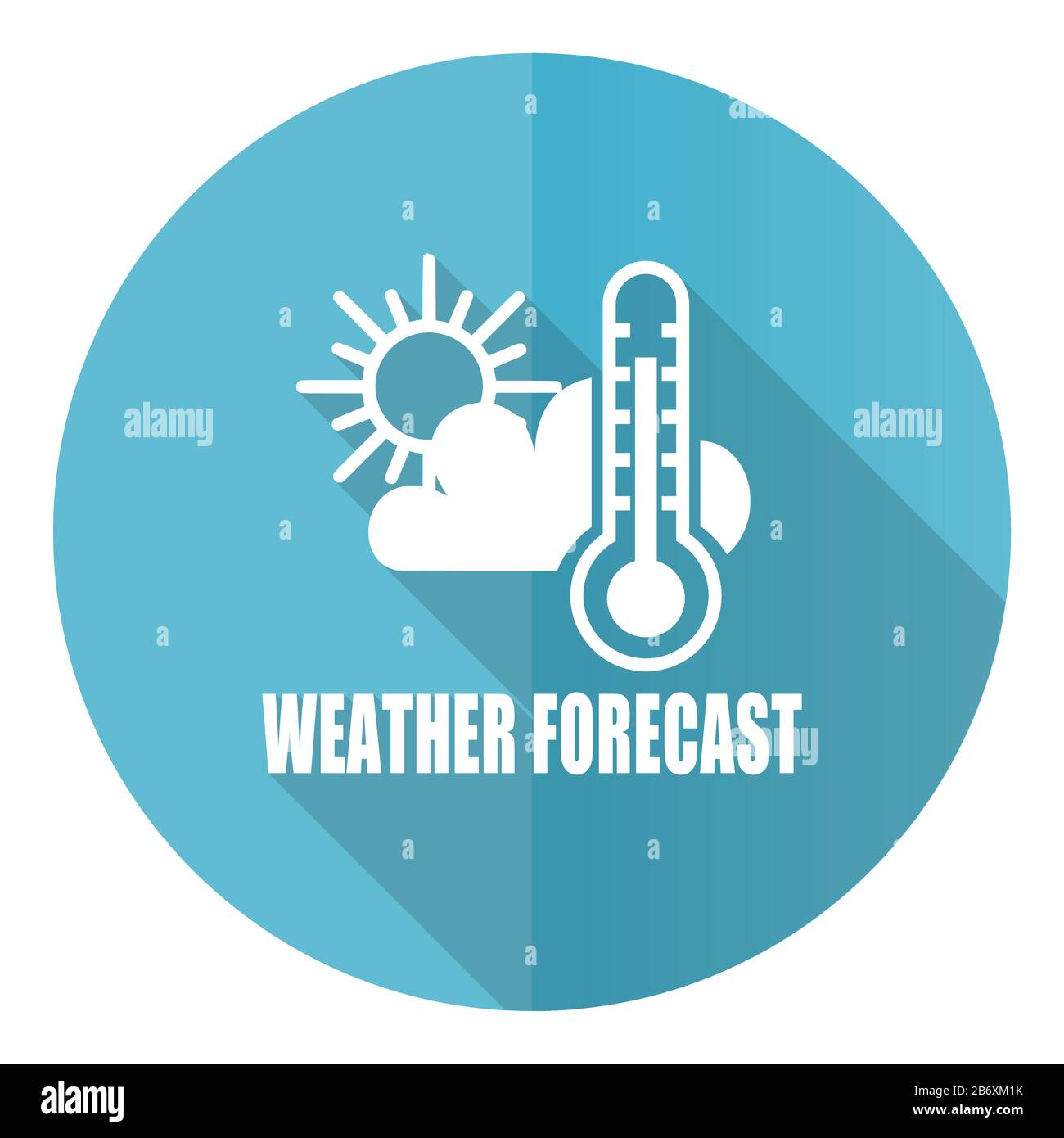 Weather forecast blue round flat design vector icon isolated on white ...
