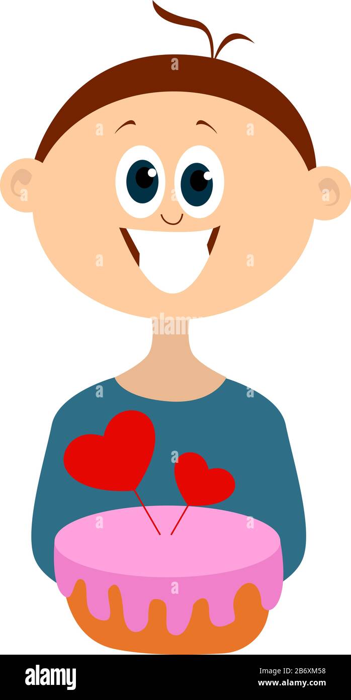 Boy with a cake, illustration, vector on white background Stock Vector ...