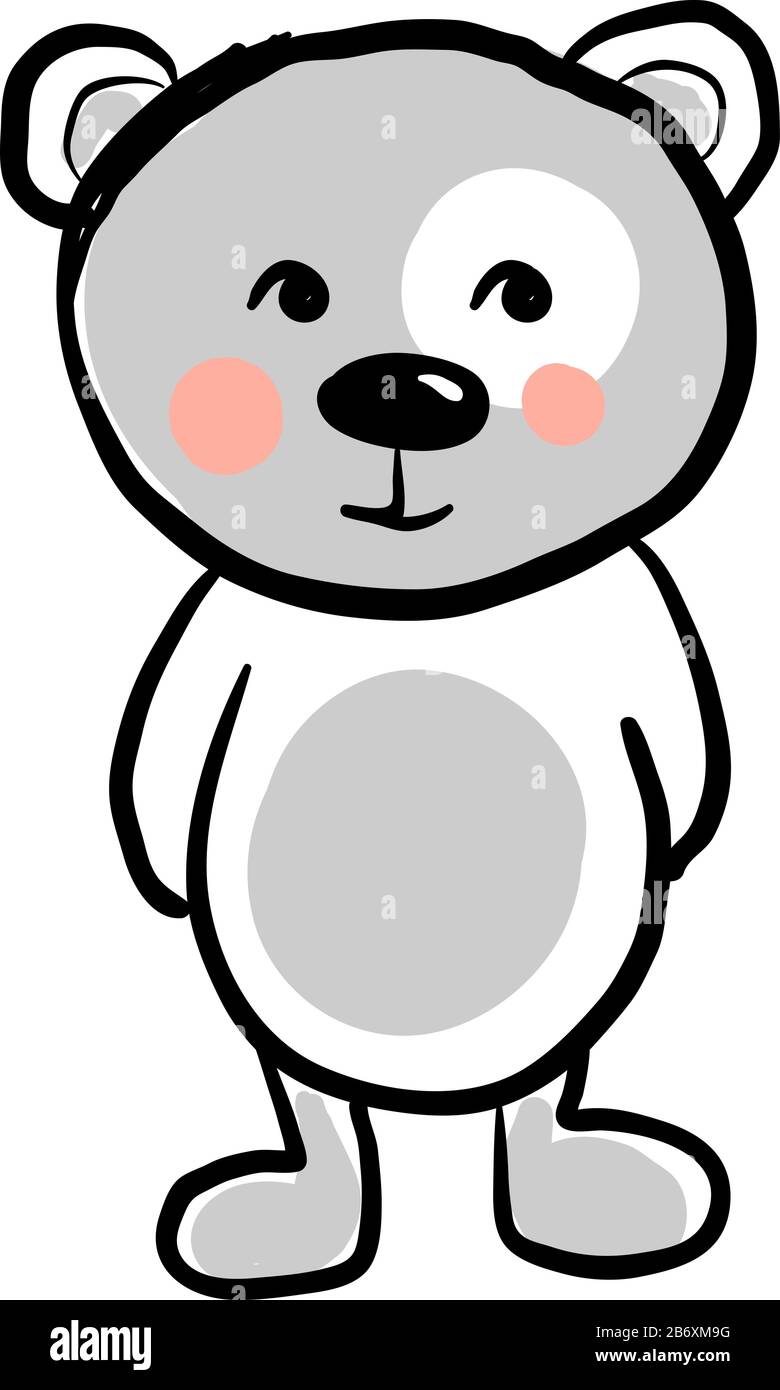 Happy gray bear, illustration, vector on white background Stock Vector ...