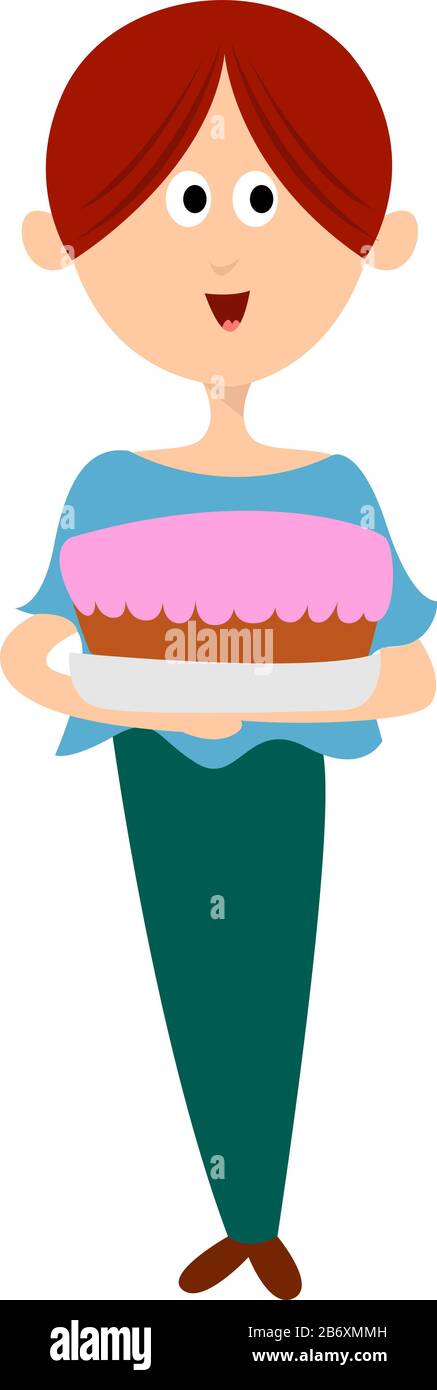 Woman with cake, illustration, vector on white background Stock Vector ...