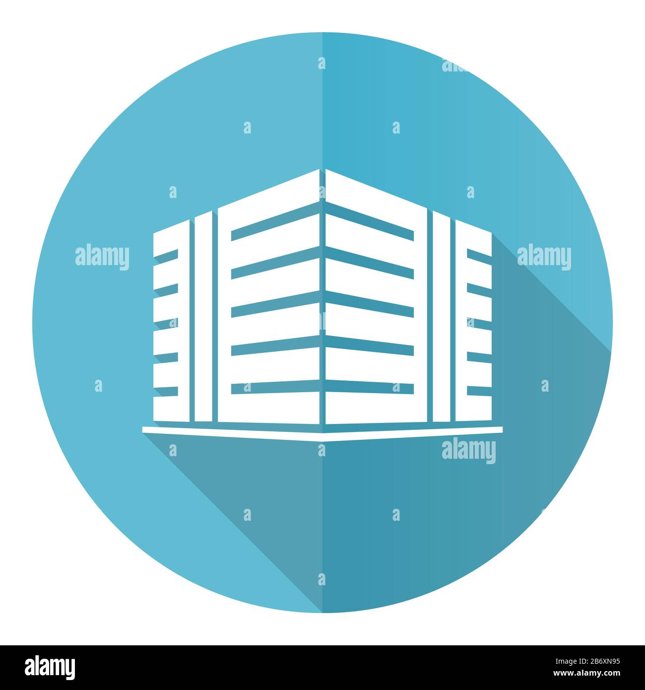 Office building blue round flat design vector icon isolated on white ...