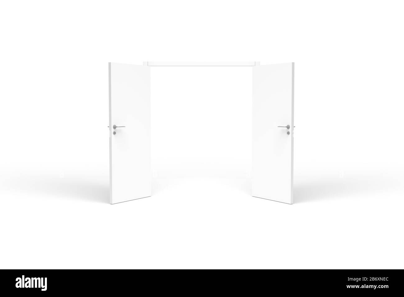 3d rendering, front perspective view of two open door, isolated on ...