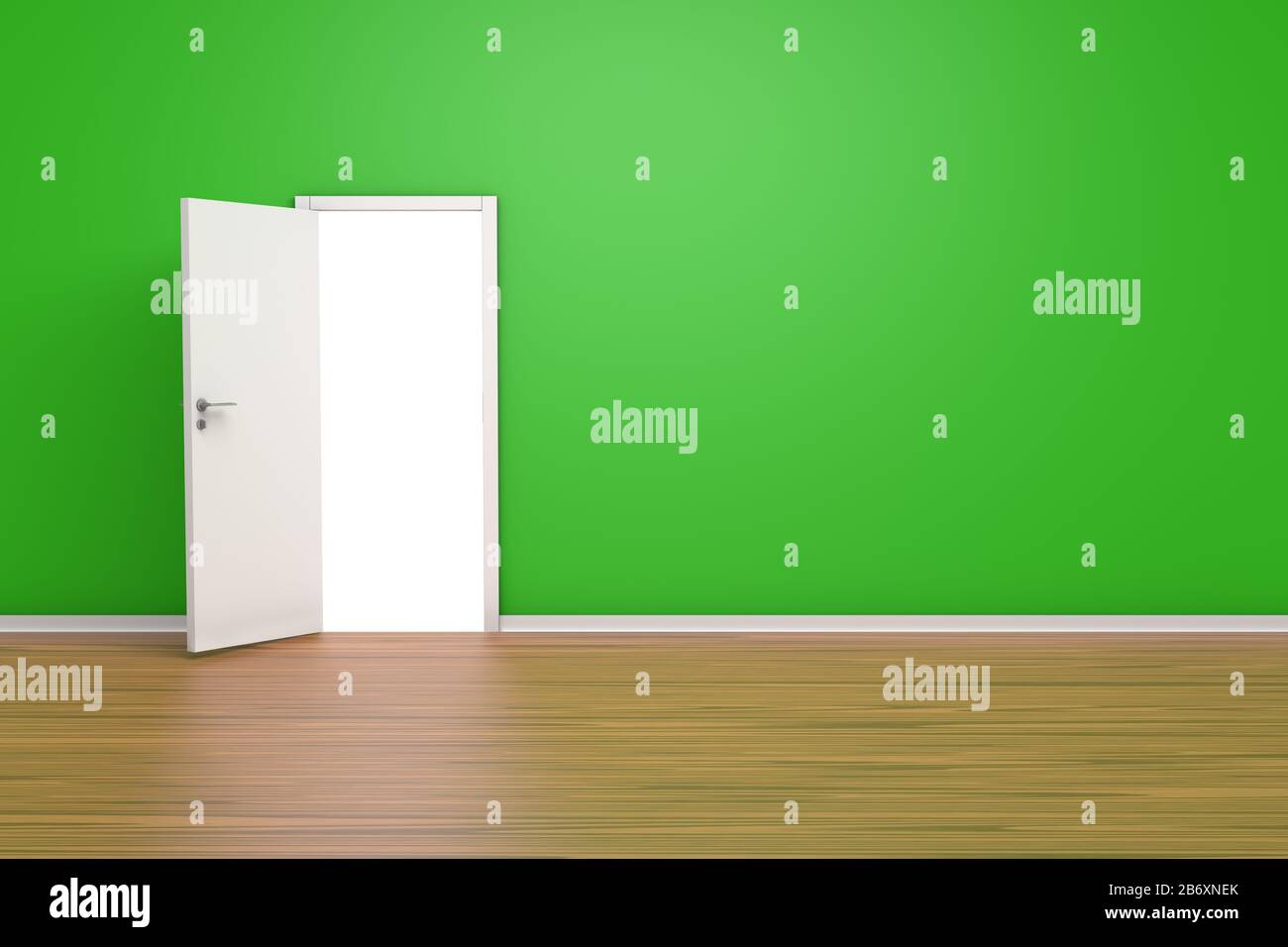 3d rendering, room concept, front perspective view of open door with ...