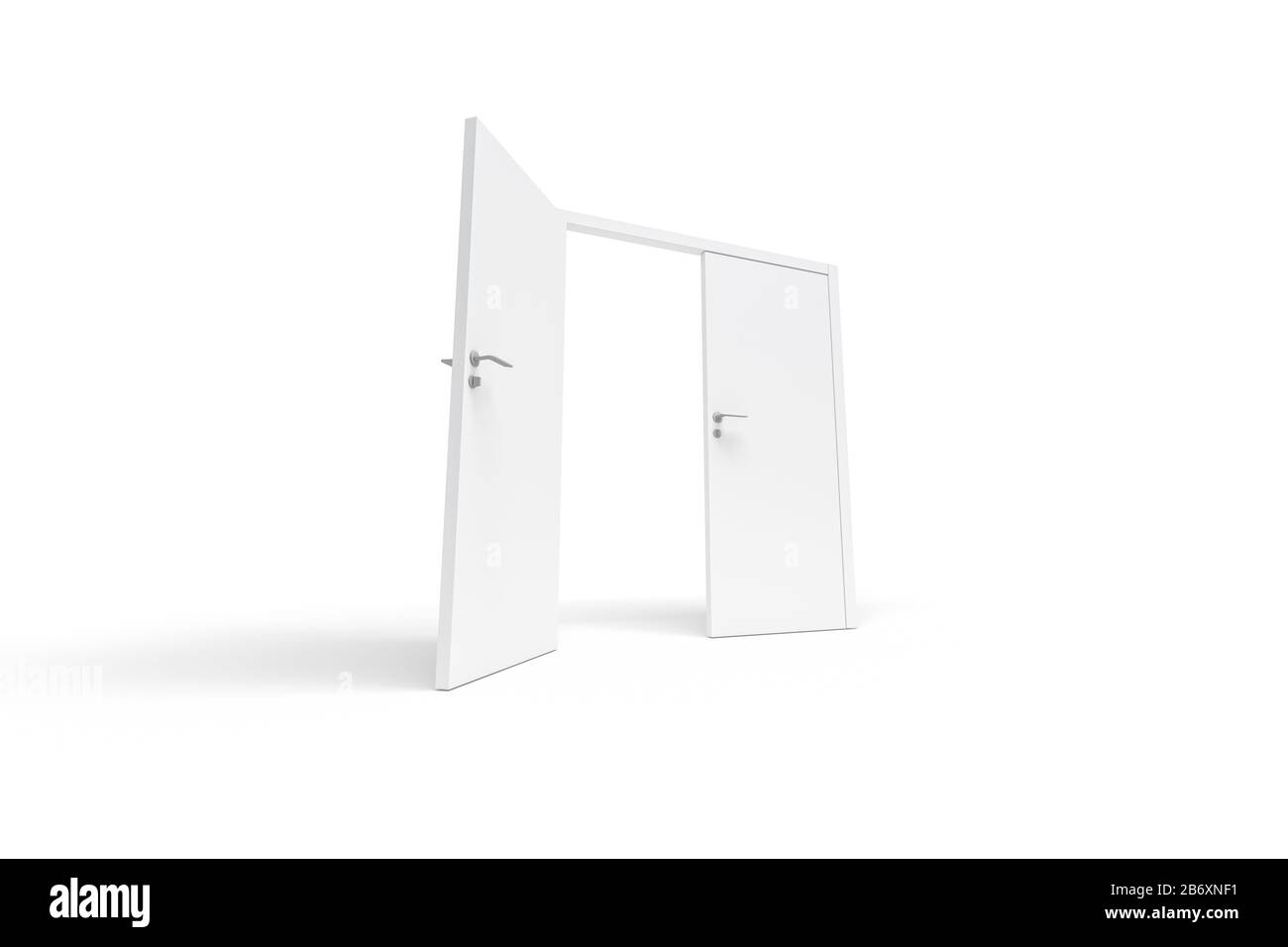 3d rendering, front perspective view of two open door, isolated on ...