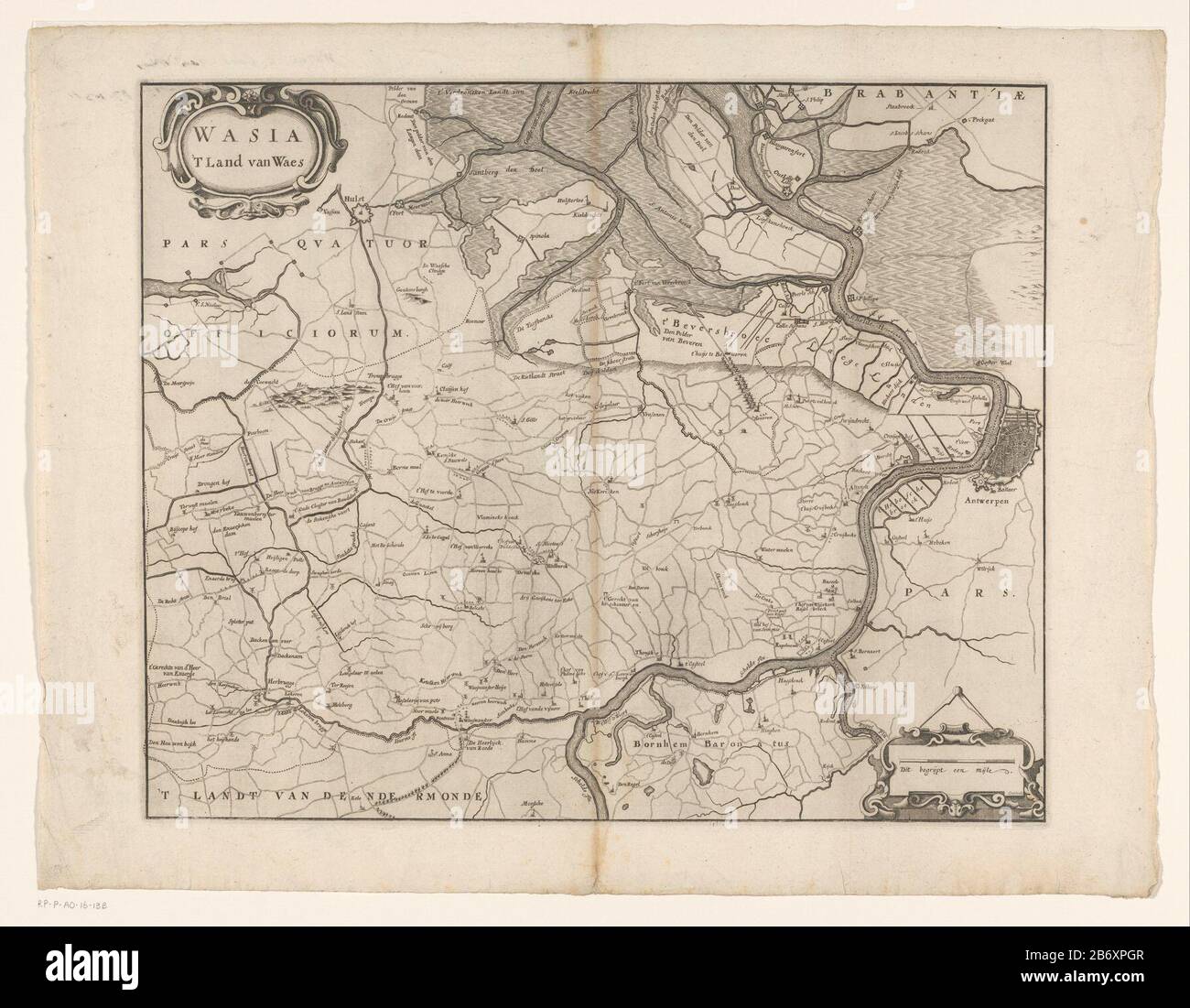 Kaart van het Waasland Wasia 'T Land van Waes (titel op object) Map of ...
