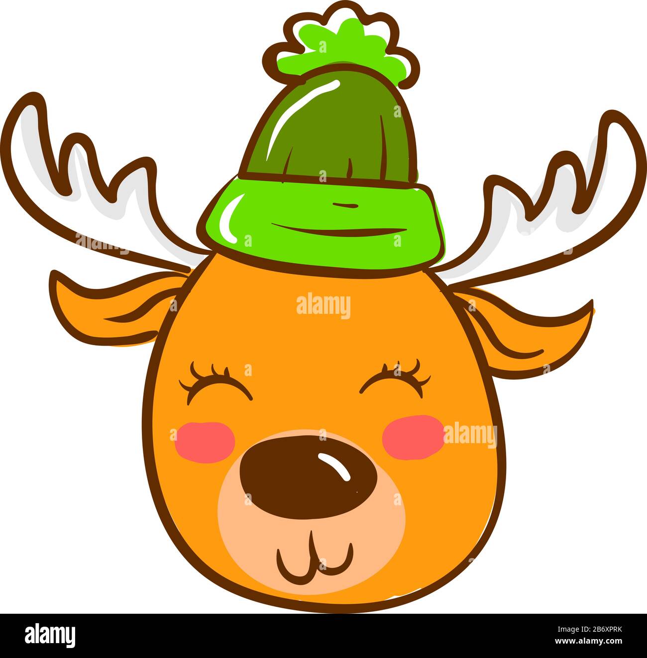 Deer with green hat, illustration, vector on white background Stock ...