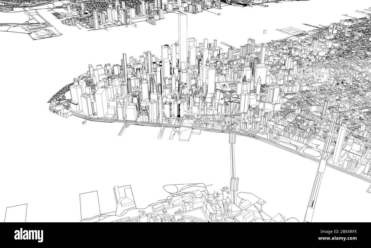 New York minimal blueprint style city map. 3D Rendering Stock Photo - Alamy