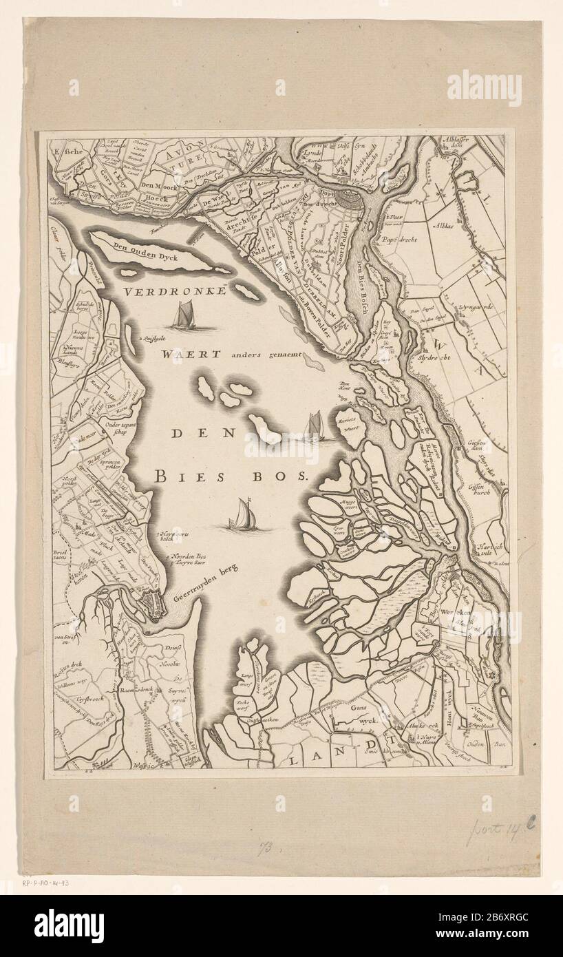 Kaart van het gebied rond de verdronken Zuid-Hollandse Waard Map of the ...