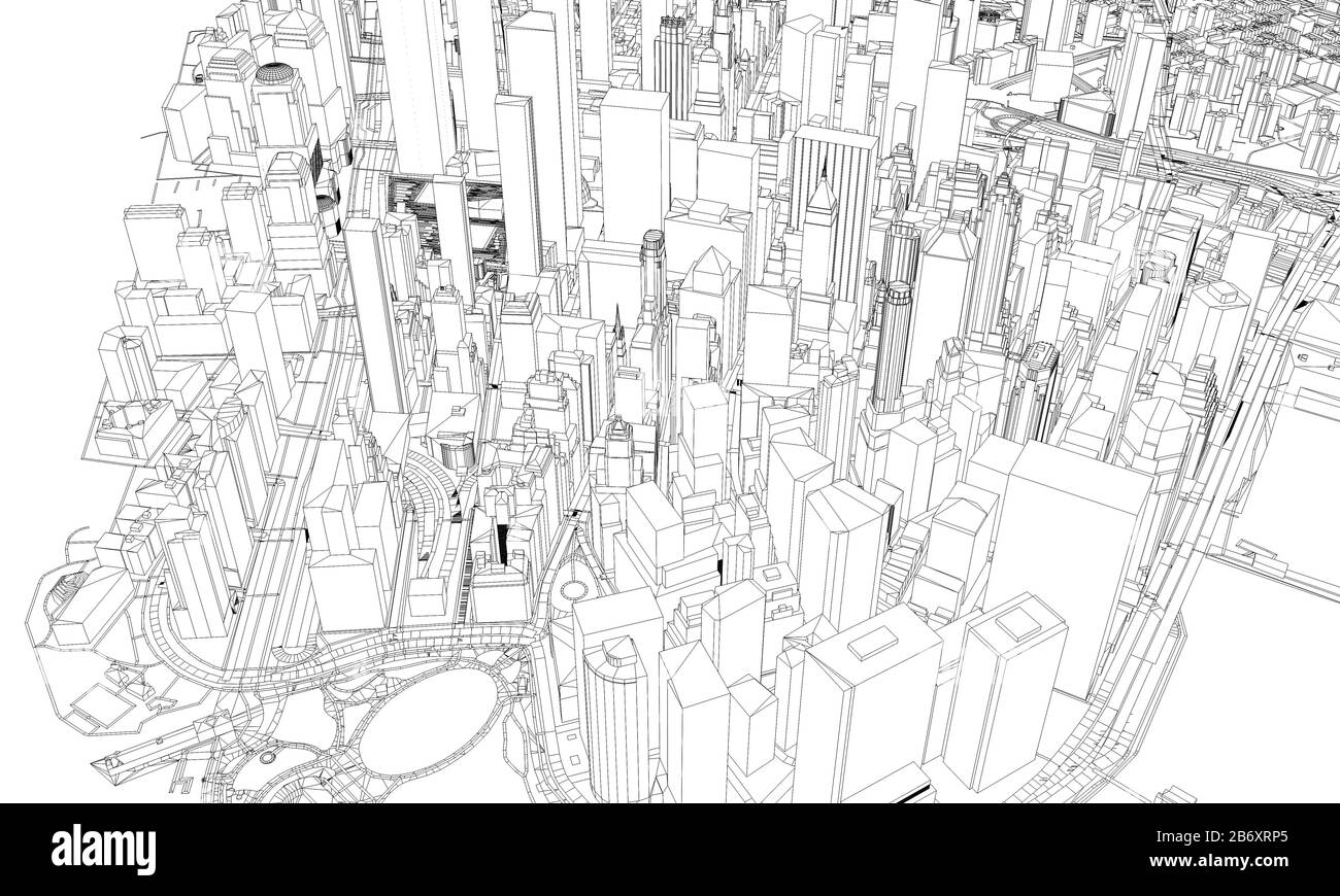 New York minimal blueprint style city map. 3D Rendering Stock Photo - Alamy