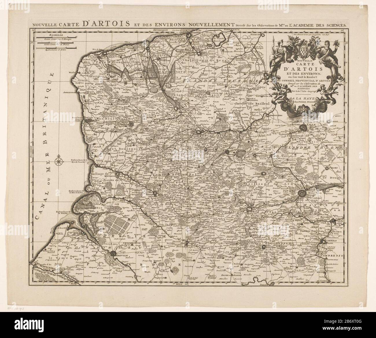 Map of the county of Artois. Right a title cartouche with the upper arm ...