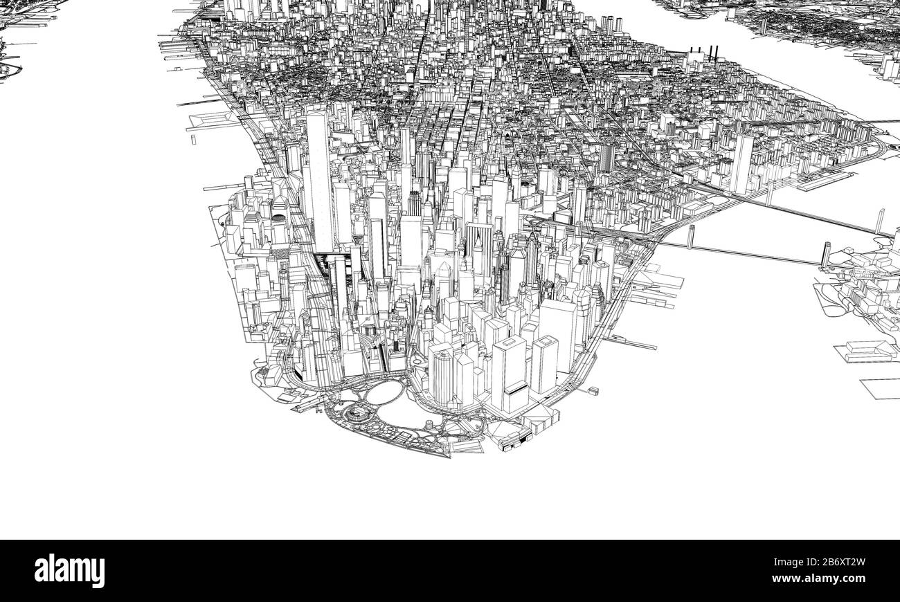 New York minimal blueprint style city map. 3D Rendering Stock Photo - Alamy