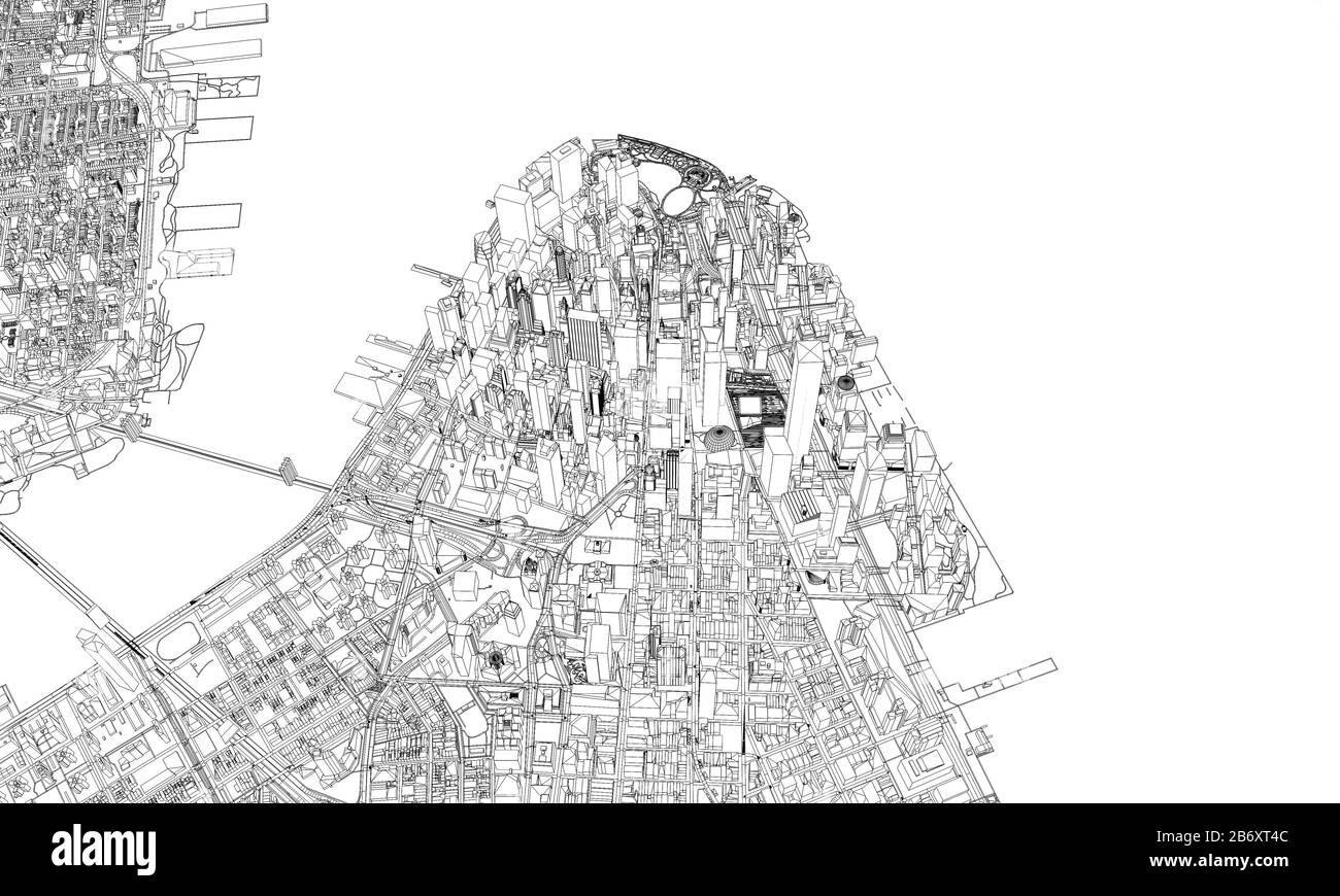 New York minimal blueprint style city map. 3D Rendering Stock Photo - Alamy