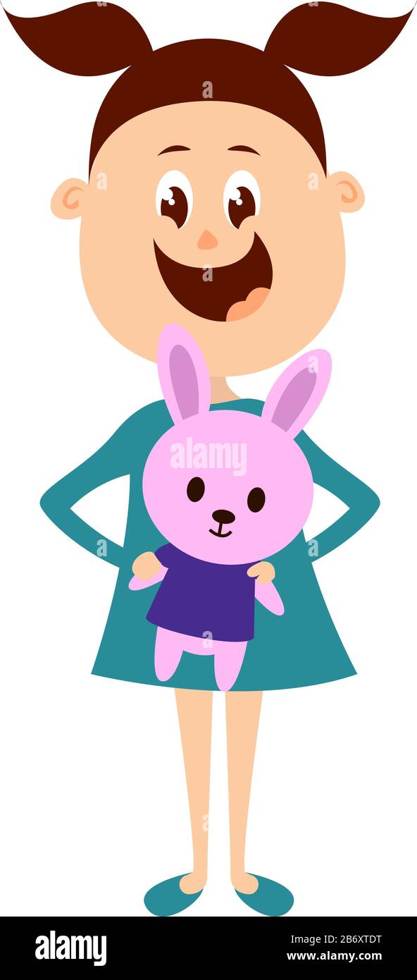 Girl with toy, illustration, vector on white background Stock Vector ...