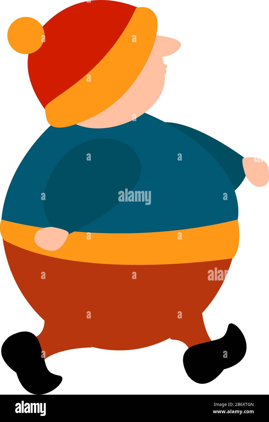 Fat boy walking, illustration, vector on white background Stock Vector ...
