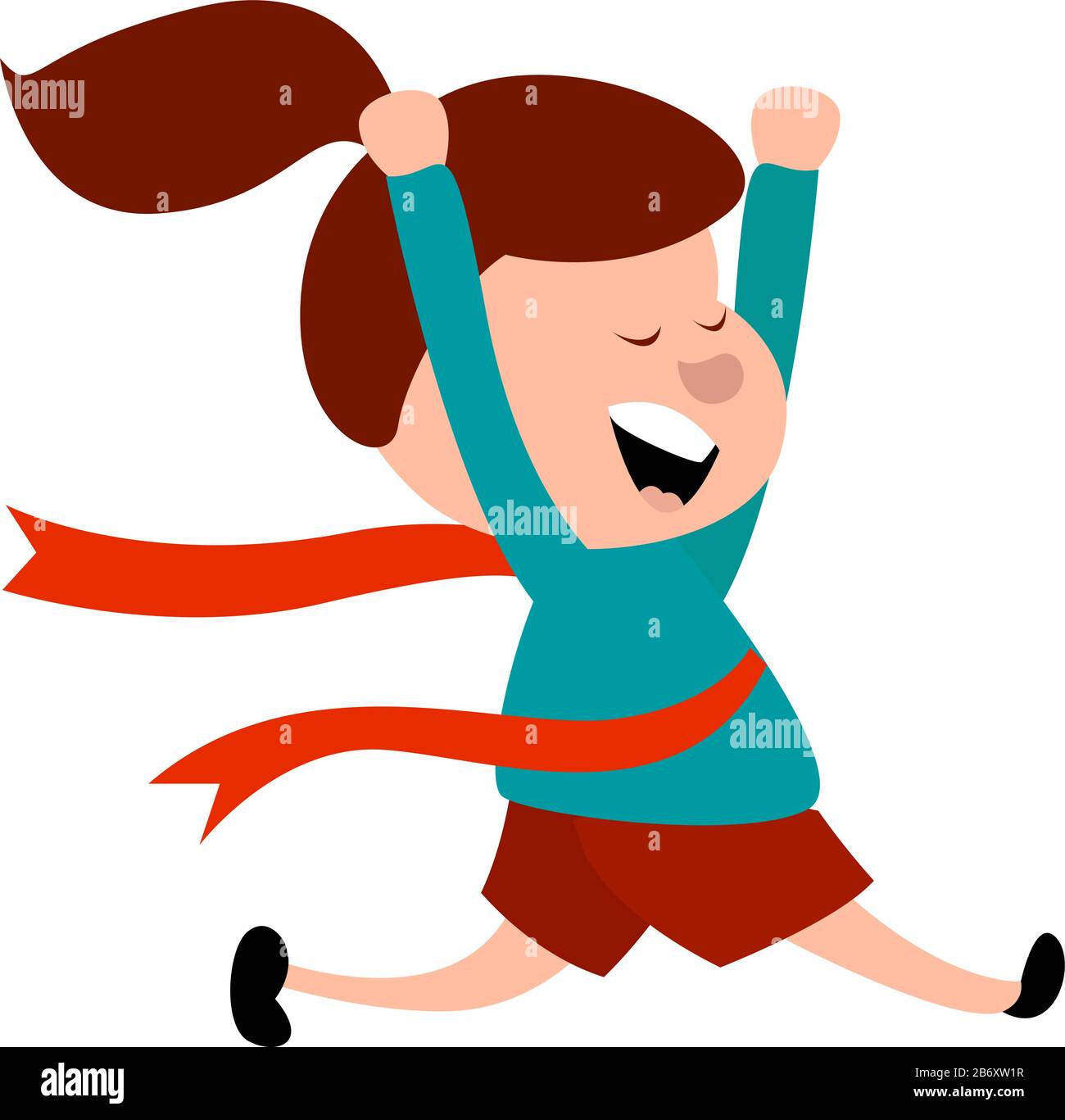 Girl on finish line, illustration, vector on white background Stock ...