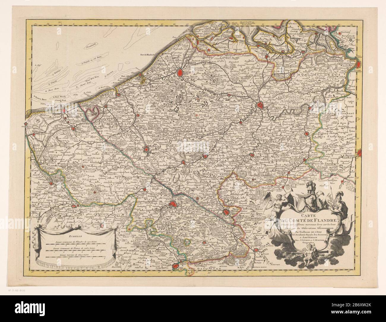 Map of the County of Flanders. Right Under the title cartouche with a ...