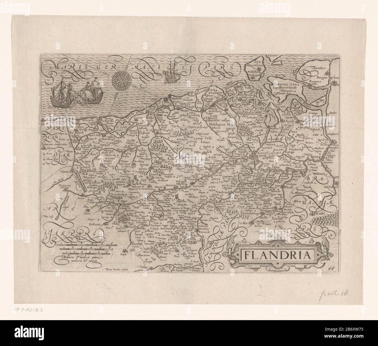Kaart van het graafschap Vlaanderen Flandria (titel op object) Map of ...
