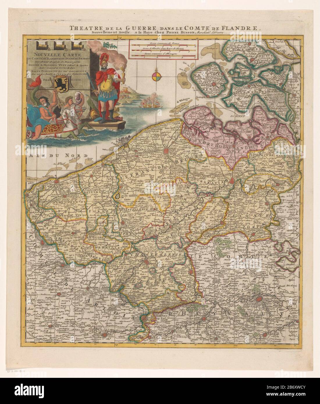 Map of the county of Flanders, where: the siege of Ostend in 1706 on ...