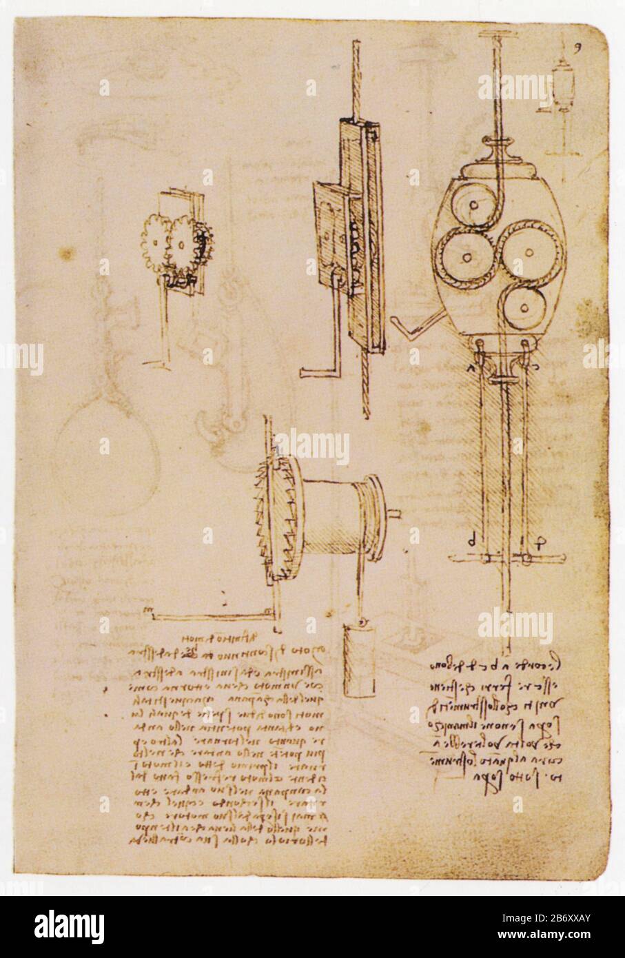 Leonardo da vinci. Studies for device for a hand-operated elevator ...