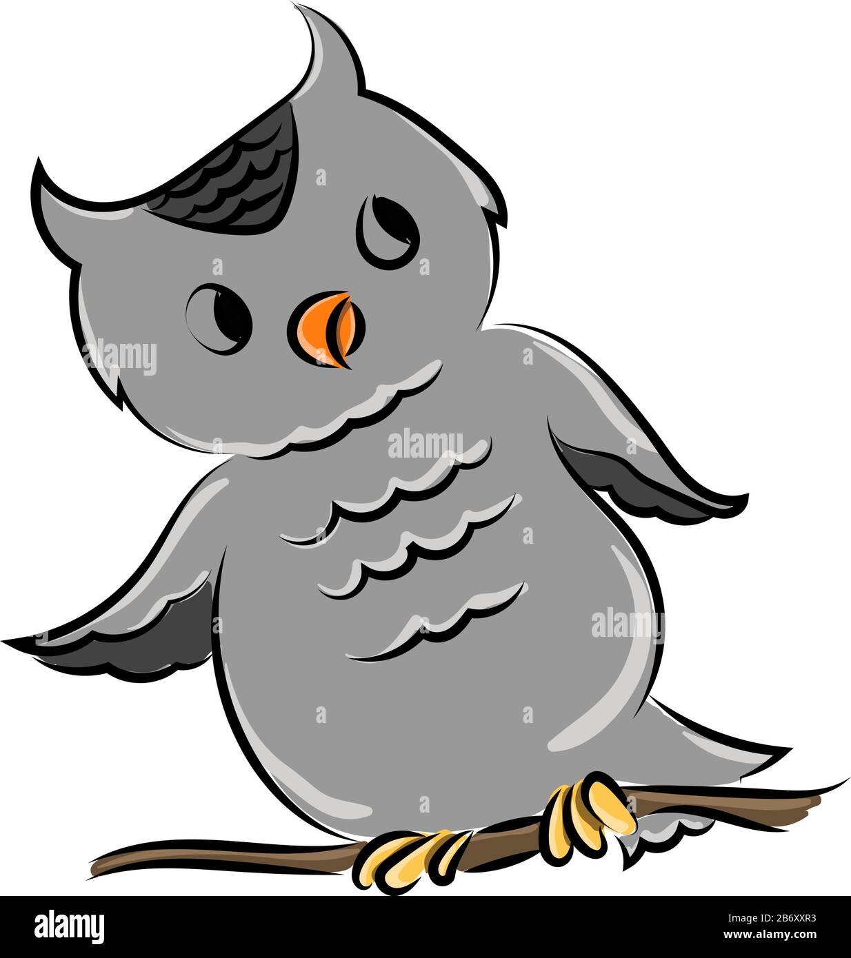 Gray Owl On Branch Clip Art