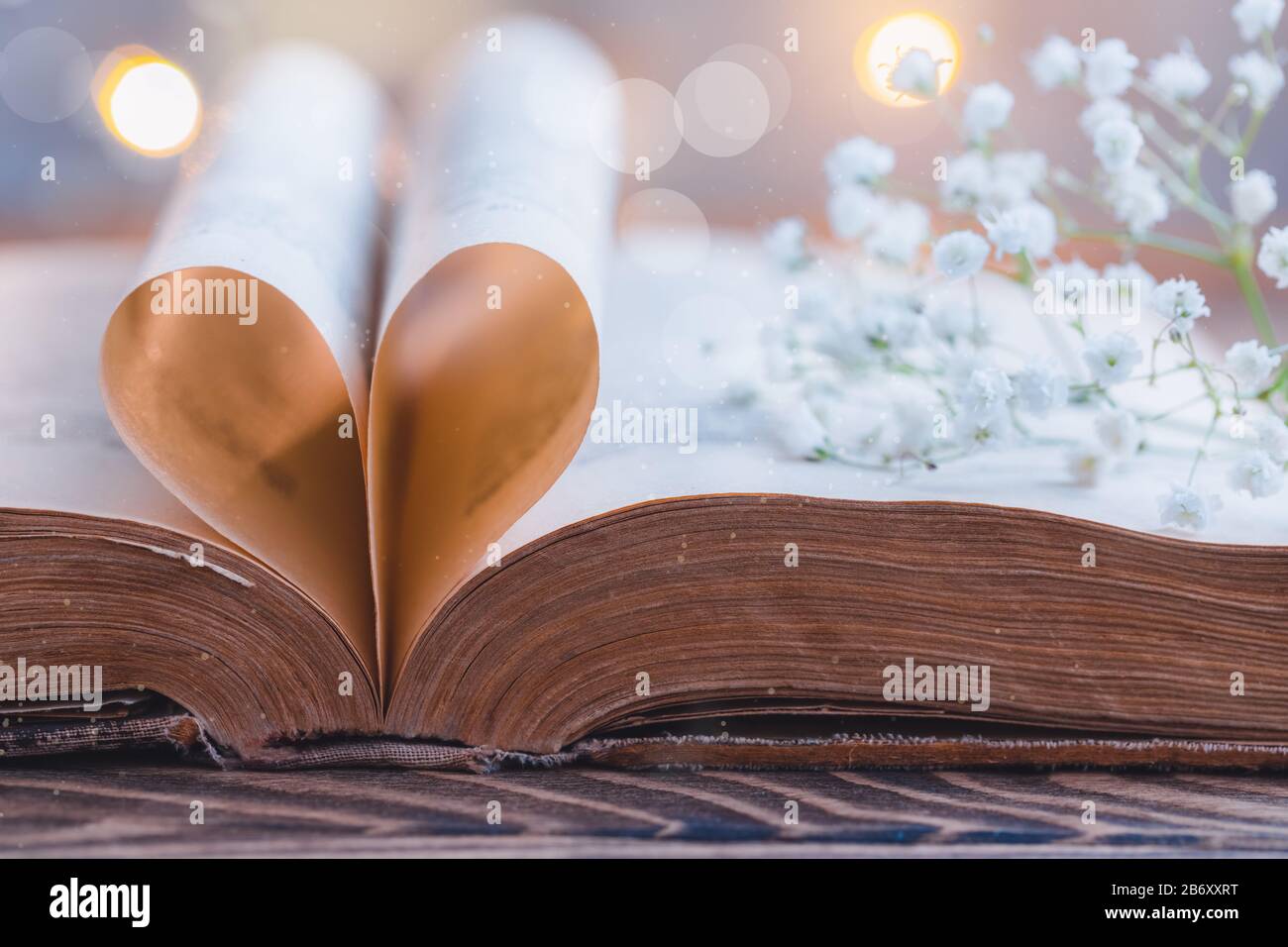 Old opened book, heart shaped paper sheets, World Book Day, Teachers ...