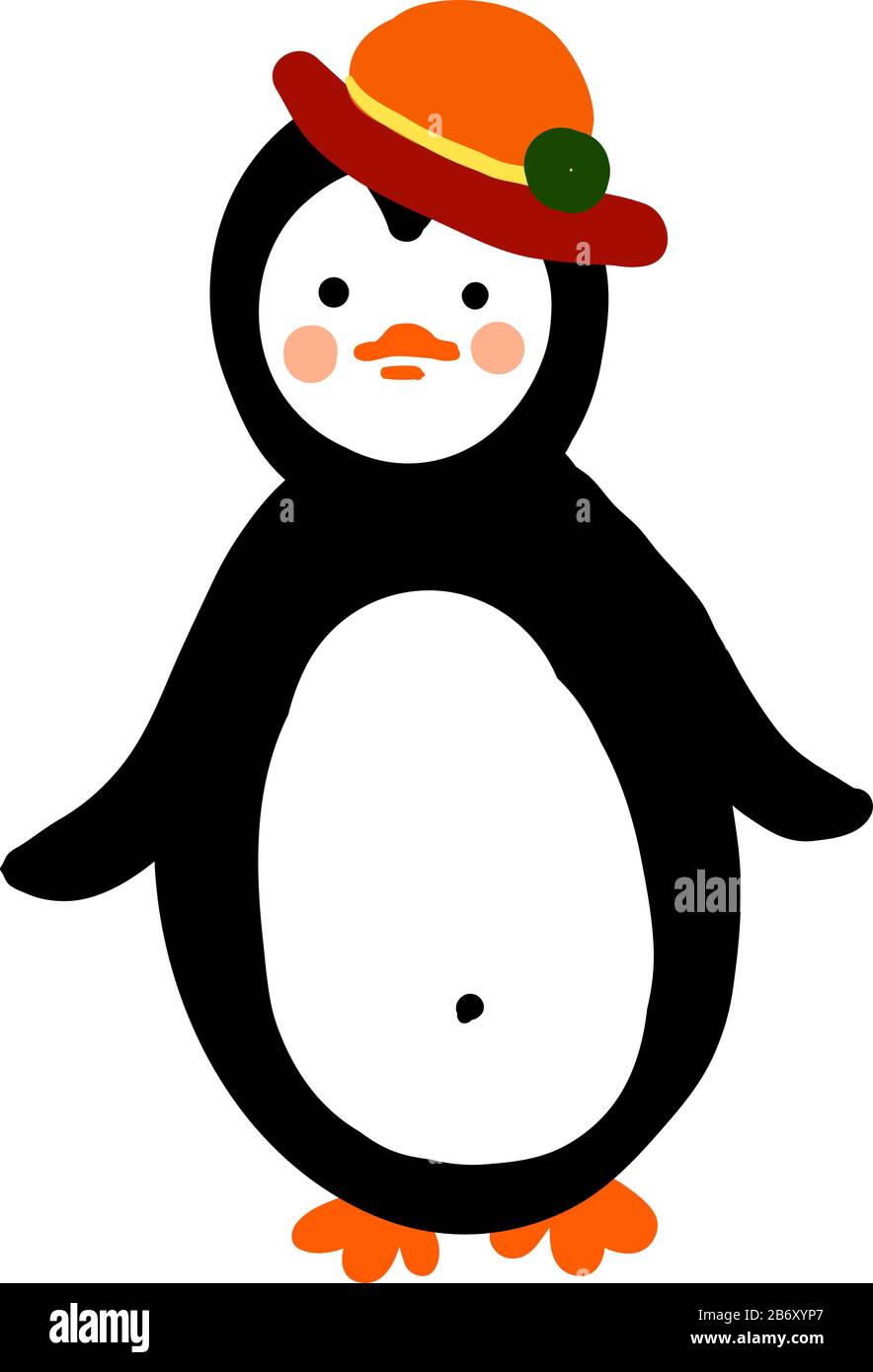 Penguin with red hat, illustration, vector on white background Stock ...