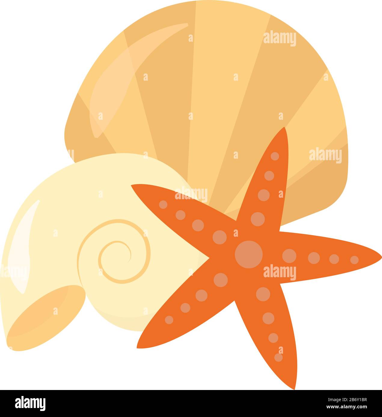Seashell and star, illustration, vector on white background Stock ...