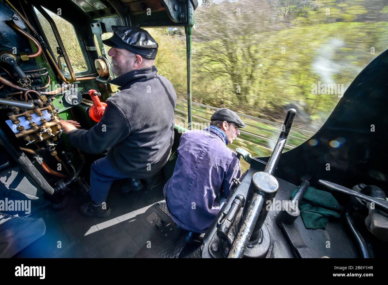 Footplate crew check the line aboard the Great Western Railway ...