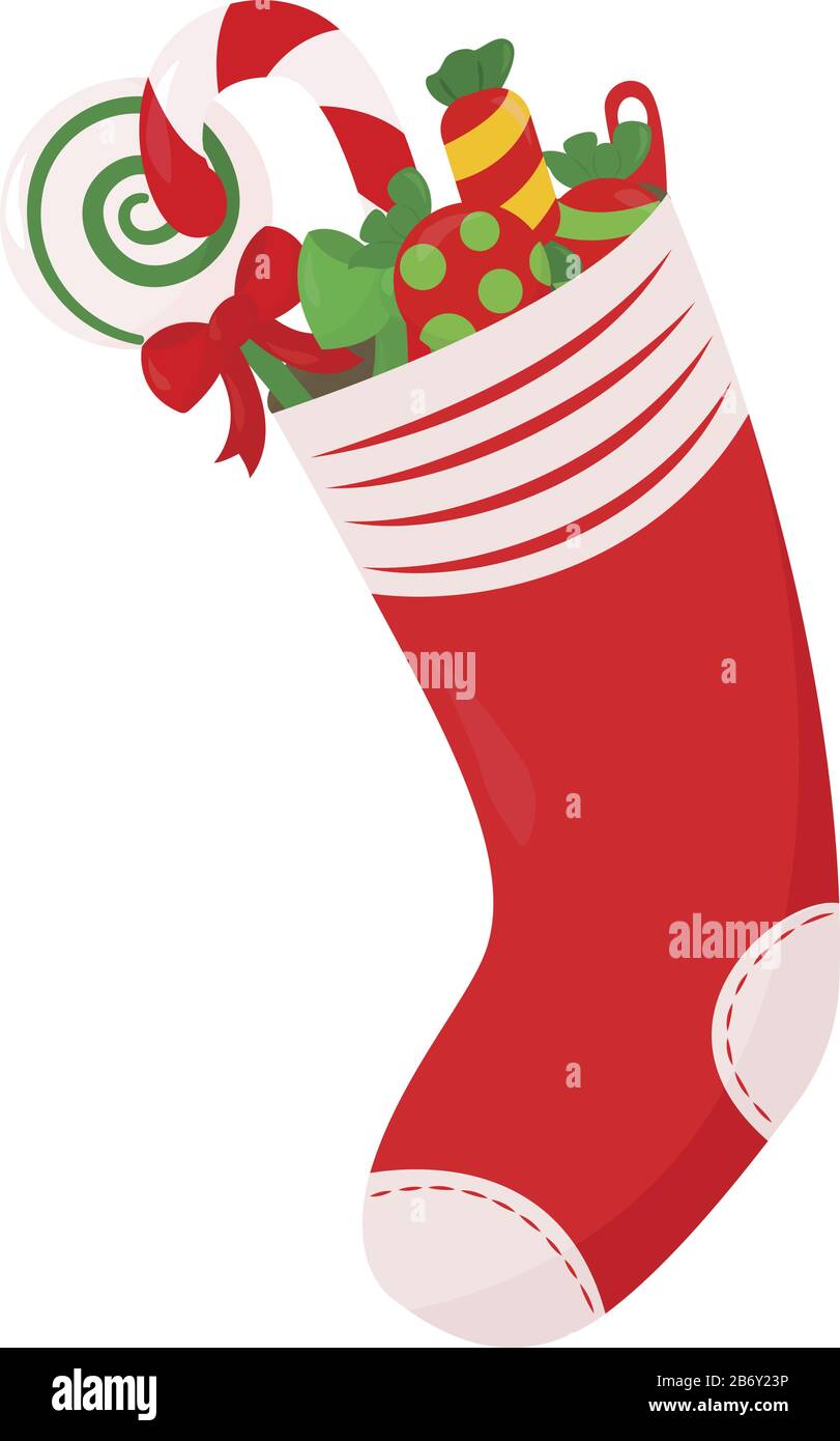 Stocking with candies, illustration, vector on white background Stock ...