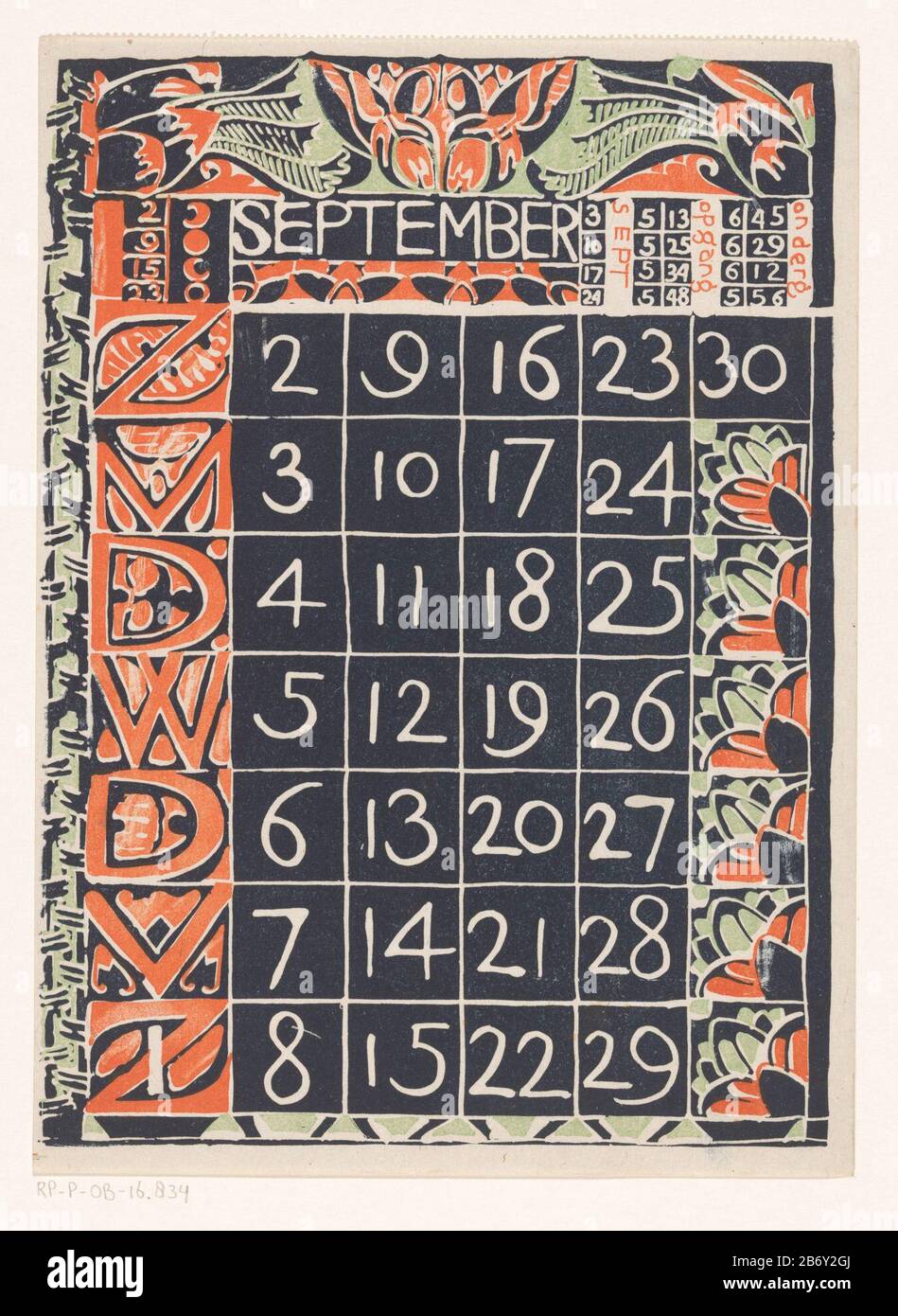 Kalenderblad september 1900 Calendar Journal September 1900 Object Type ...