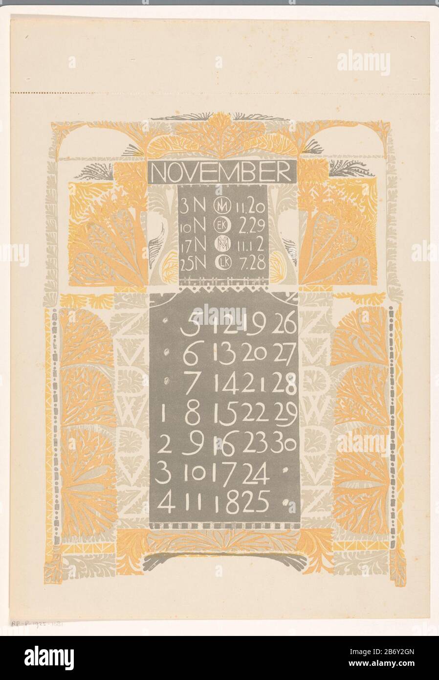Kalenderblad november 1899 Ornament border with plantmotieven ...