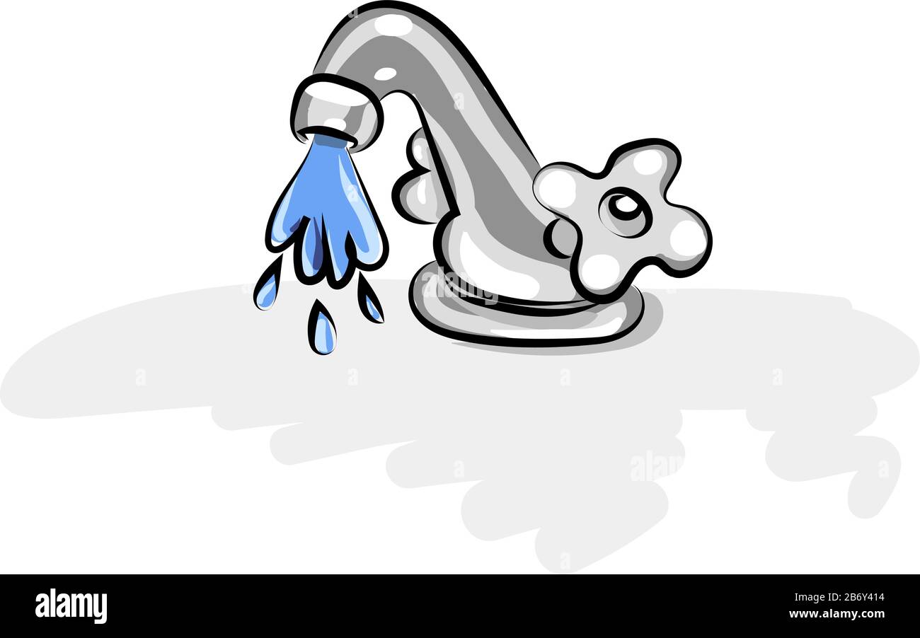 Water tap in bathroom, illustration, vector on white background Stock ...