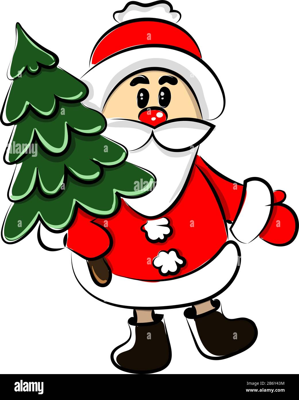 Santa with tree, illustration, vector on white background Stock Vector ...
