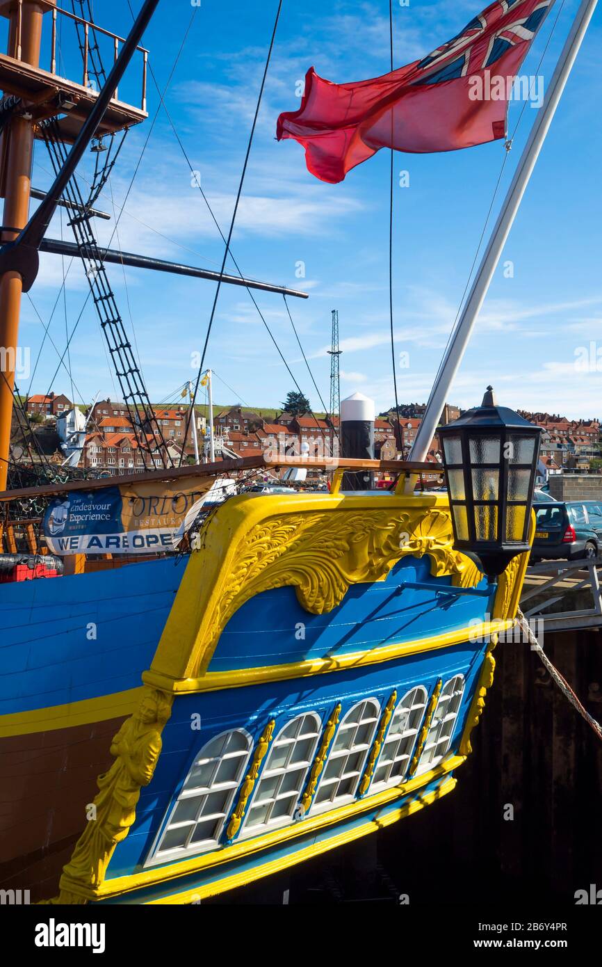 Detail of Full scale replica of Captain James Cook’s ship Endeavour now ...