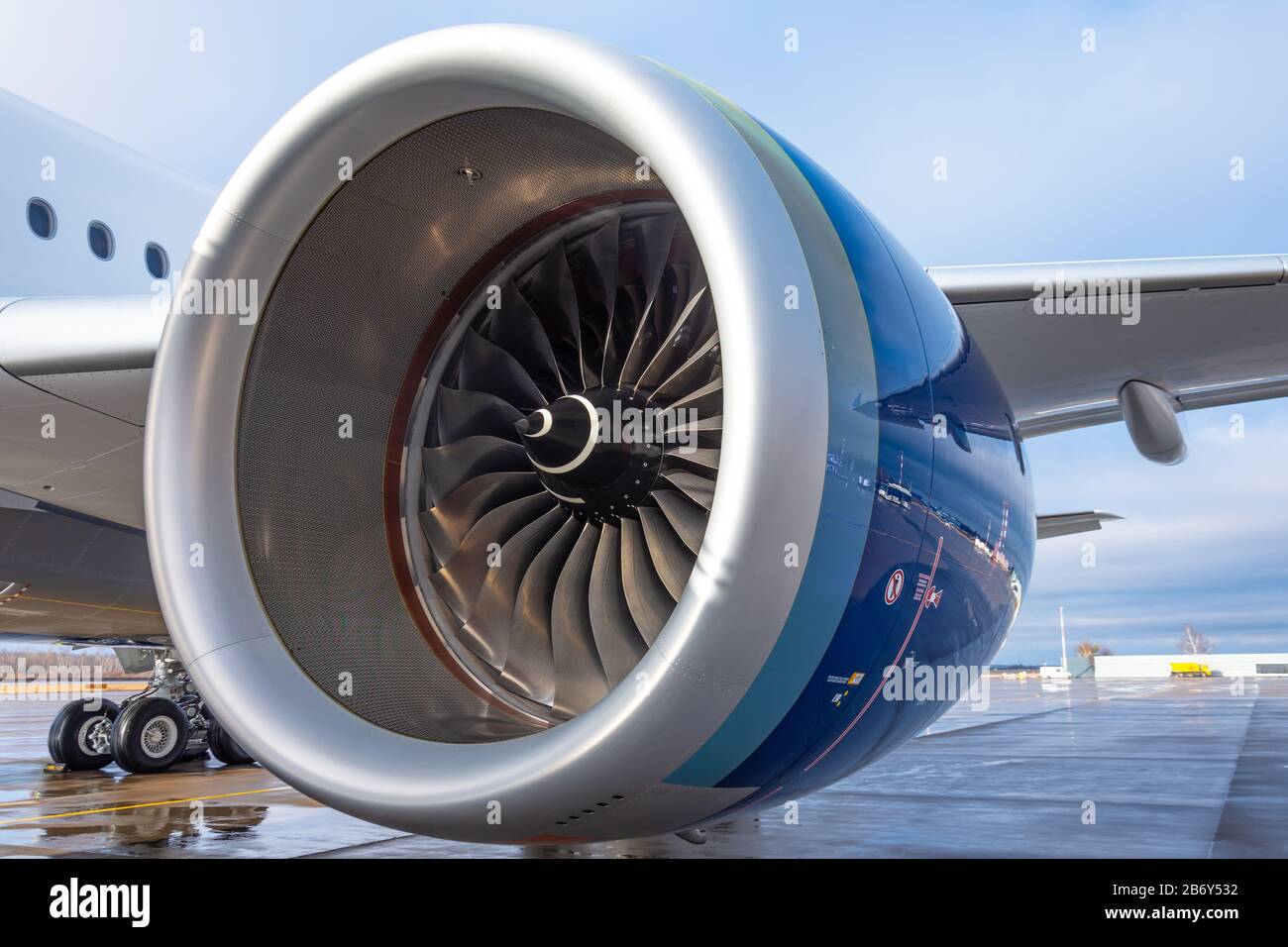 Aircraft engine near, passenger aircraft parked at the airport Stock ...