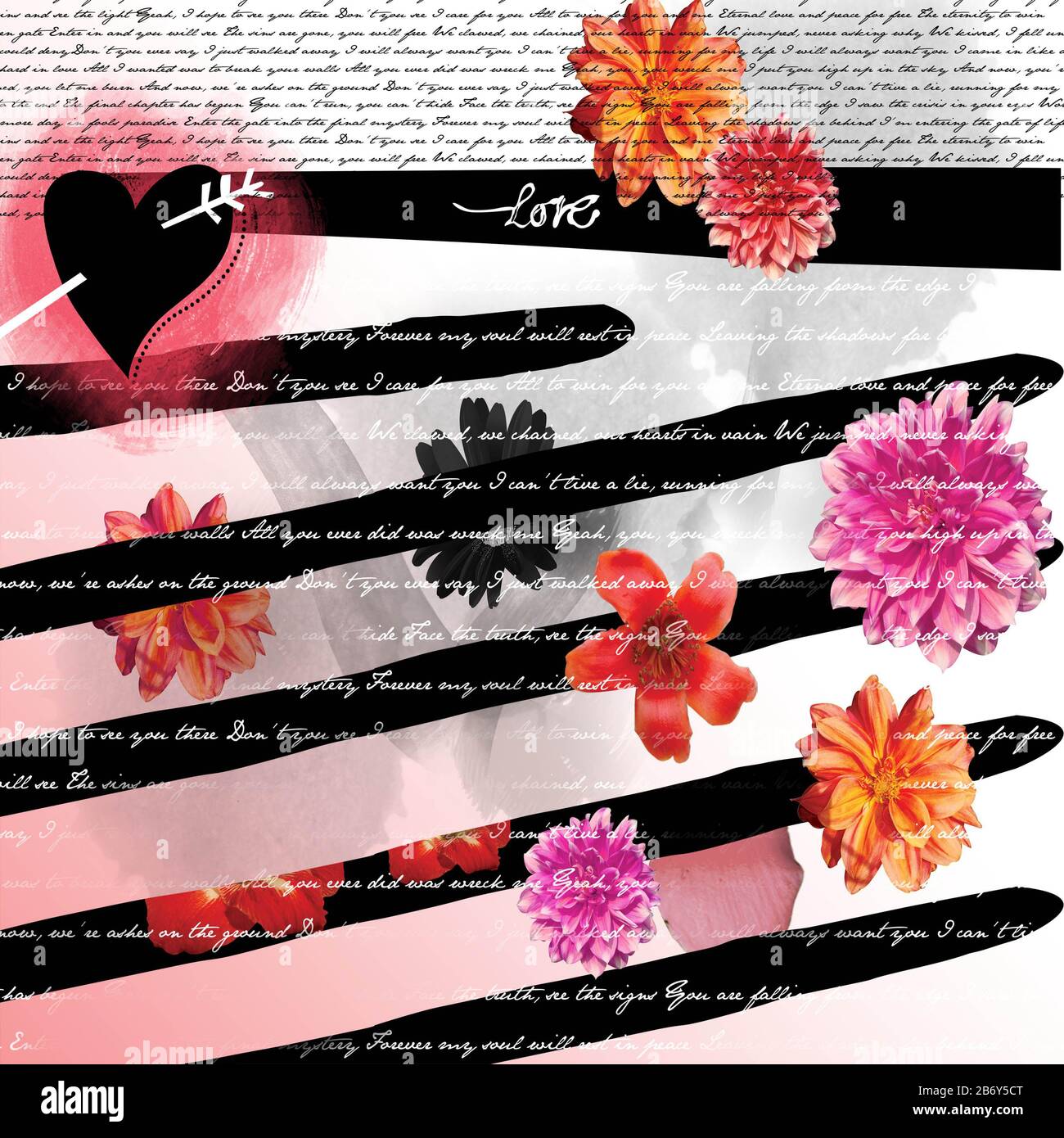 Colorful flowers loving letter. Floral pattern with heart and articles ...