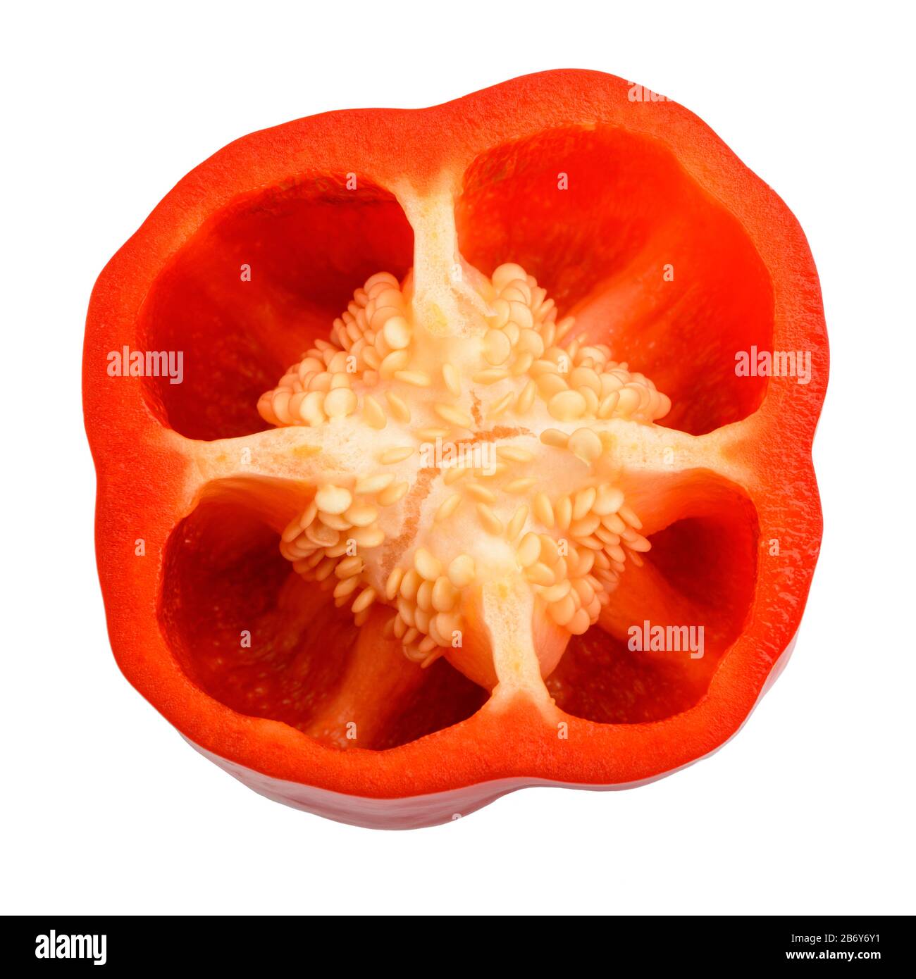 Red bell pepper cross section on white background Stock Photo - Alamy