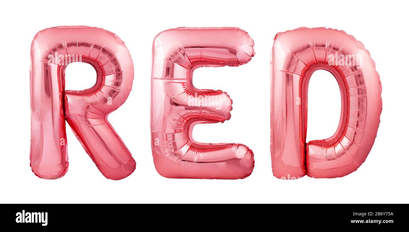 Red word made of inflatable balloons isolated on white background Stock ...