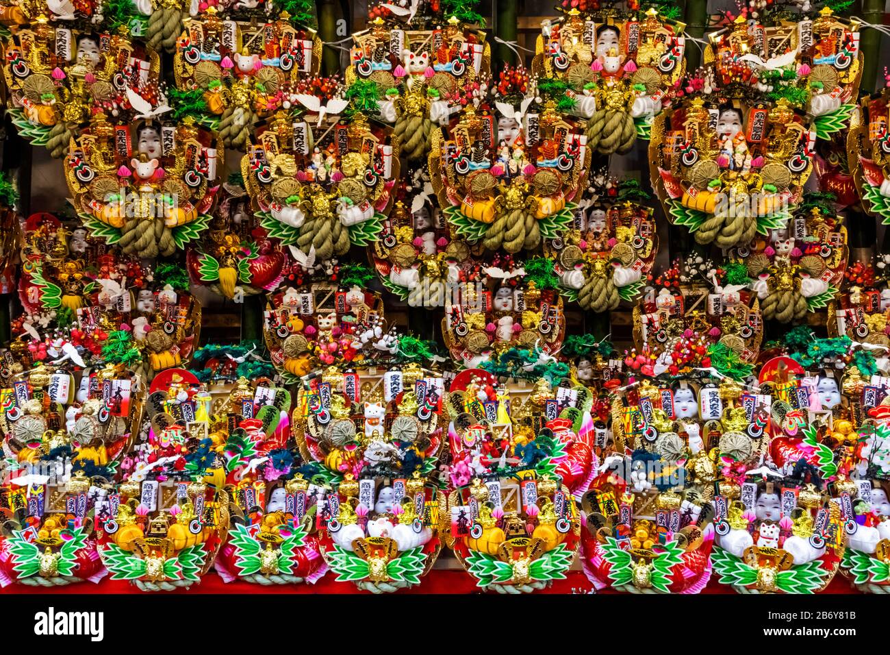 Japan, Honshu, Tokyo, Taito-ku, Otori Shrine, Decorative Good Luck ...