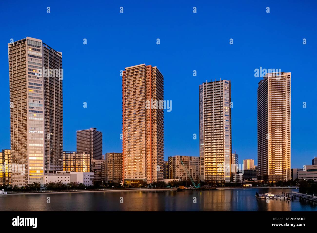 Shinonome waterfront high rise apartments blocks hi-res stock ...