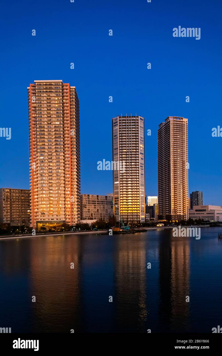 Shinonome waterfront high rise apartments blocks hi-res stock ...