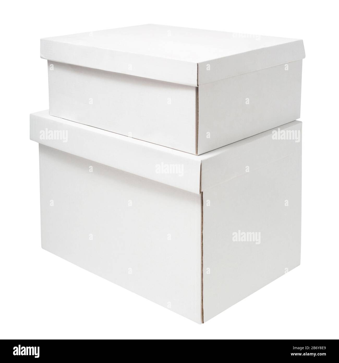 Two blank white cardboard boxes isolated on white background Stock ...