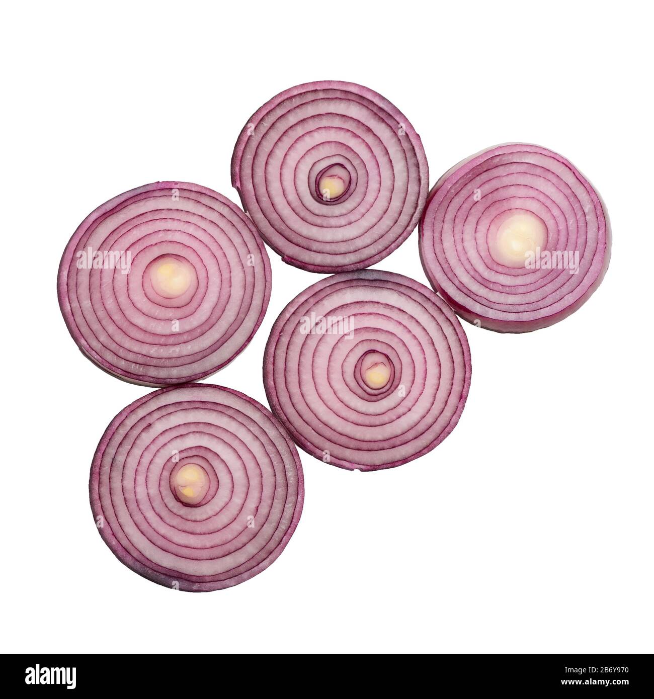 Circle slices of red onion on white background Stock Photo - Alamy