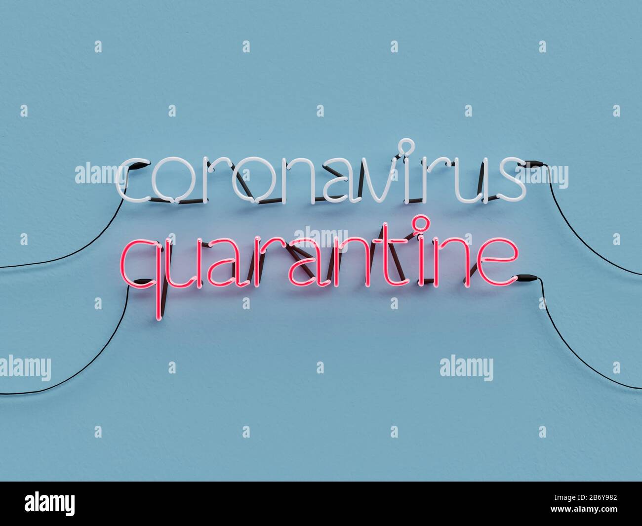 Coronavirus Quarantine neon graphic sign with blue background and ...