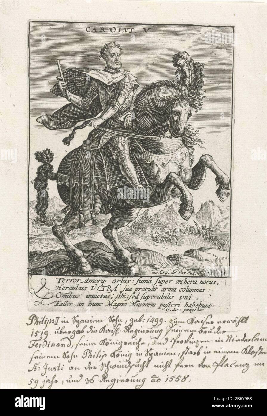 Karel V van Habsburg te paard Carolvs V (titel op object) Duitse ...