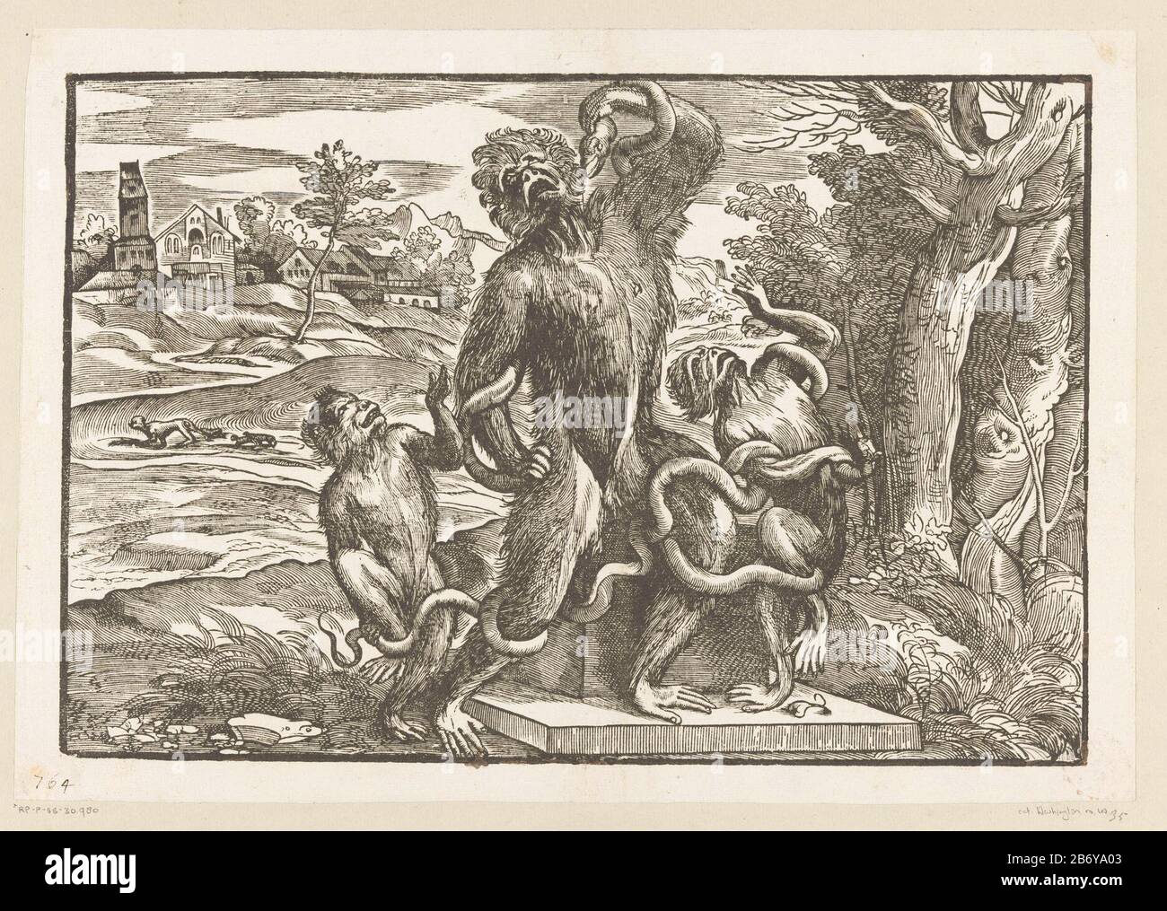 Caricature on the marble sculpture of Laocoön and his sons being ...